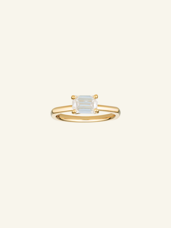 14k Rectangle Prong Moissanite Edged Ring