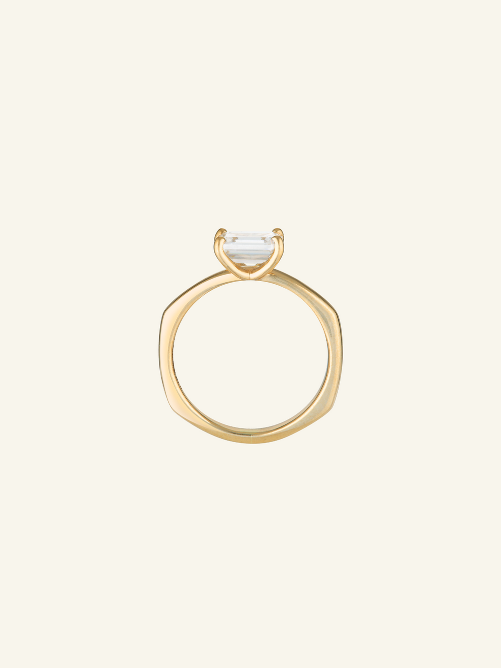 14k Rectangle Prong Moissanite Edged Ring